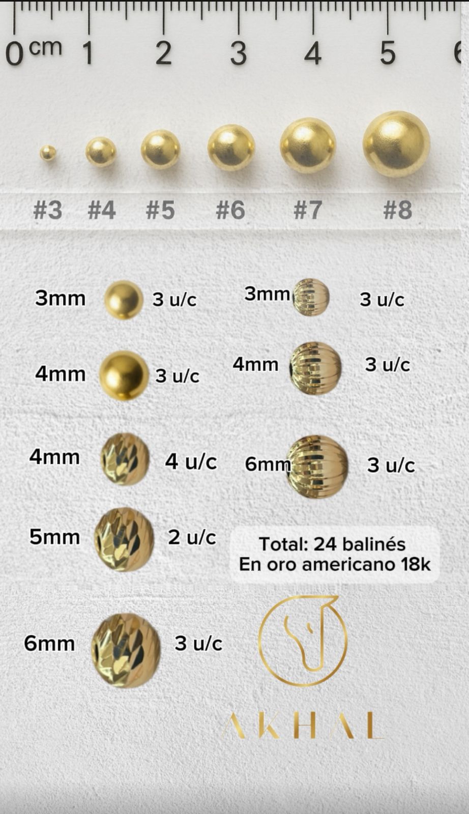 Combo Variado de Balines en Oro Laminado 18K – 24 Unidades – akhal joyeria